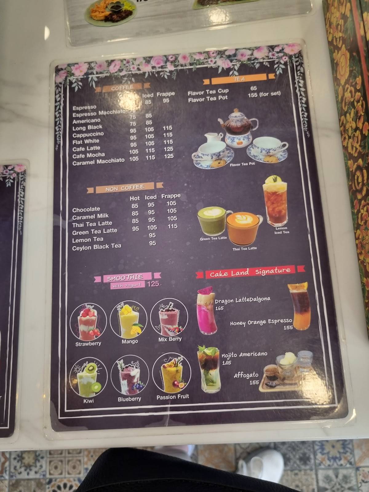 Menu at Cake Land Pastry Cafe, Pattaya City
