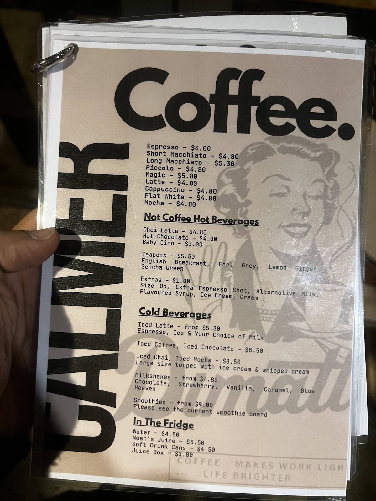 Menu at Calmer Cafe, Aberfeldie