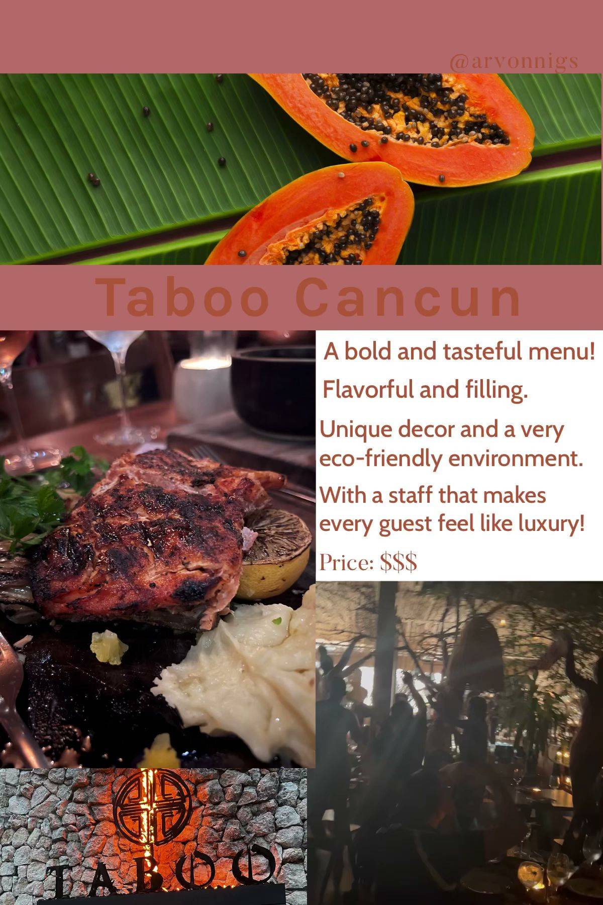 Menu at Taboo Mediterranean Restaurant in Cancun, Cancún, Blvd ...