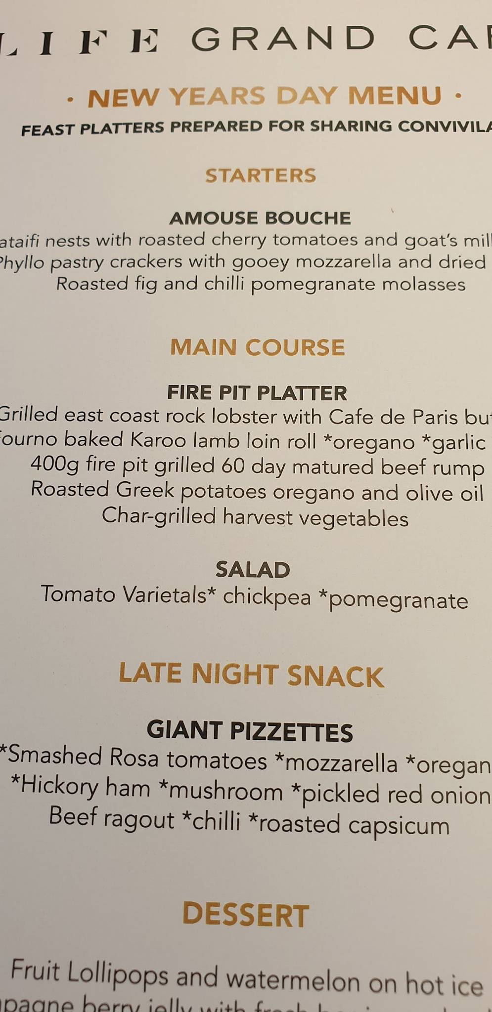 Menu at Life Grand Cafe Waterfront, Cape Town, 2 Pierhead Road