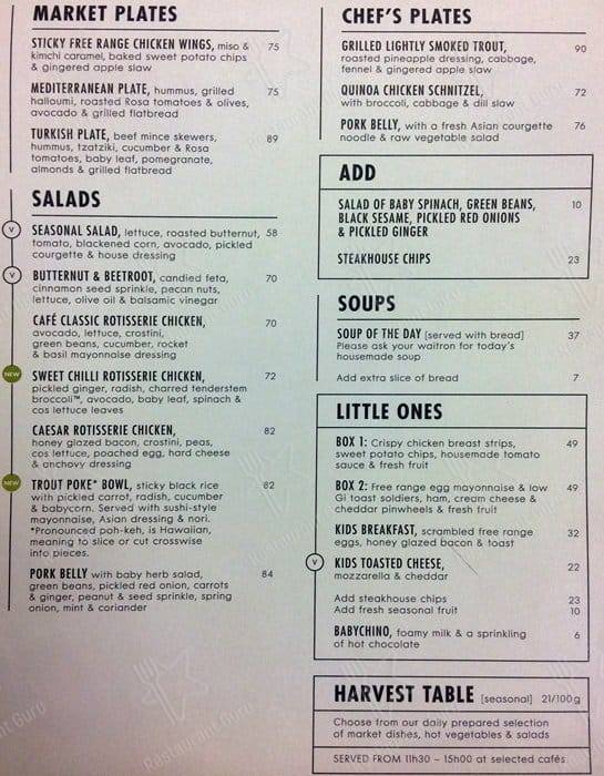 Menu at Woolworths Now Now restaurant, Cape Town, 204 Esplanade Rd