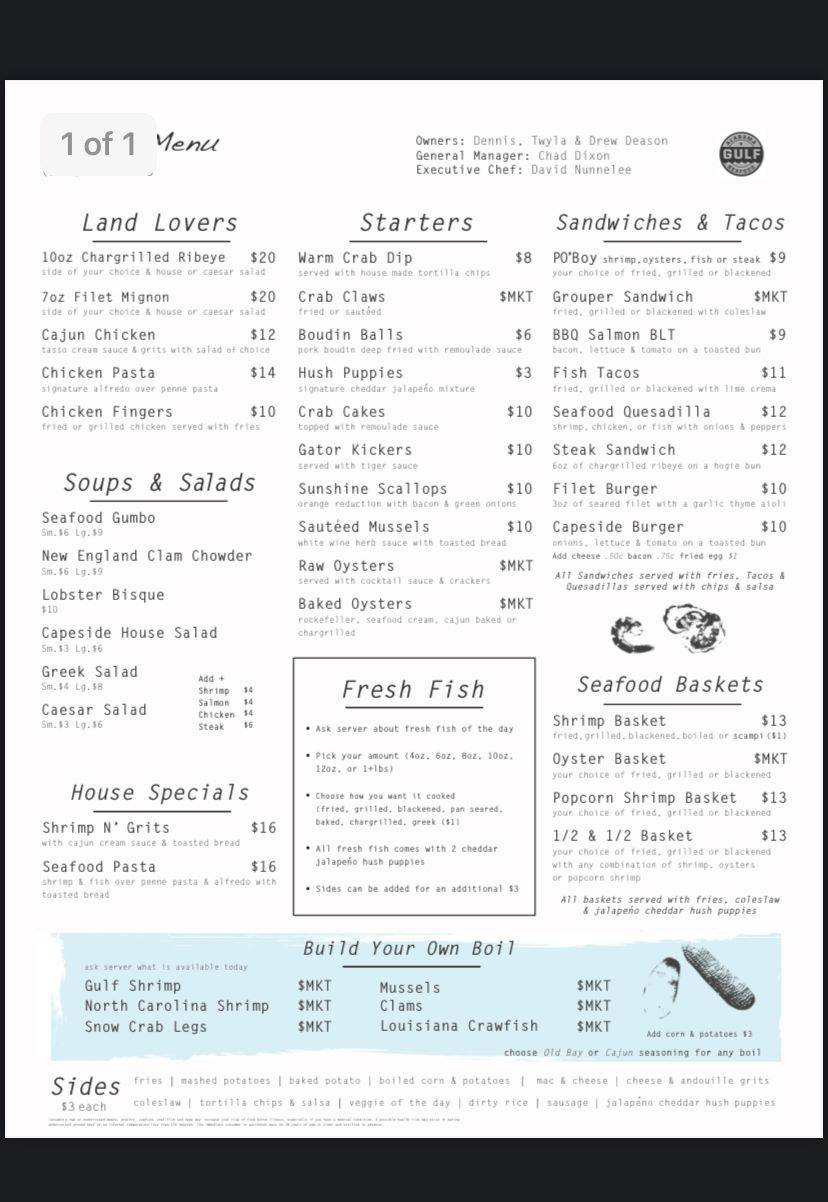 Menu at Capeside Fish Company restaurant, Rainbow City, 726 W Grand Ave