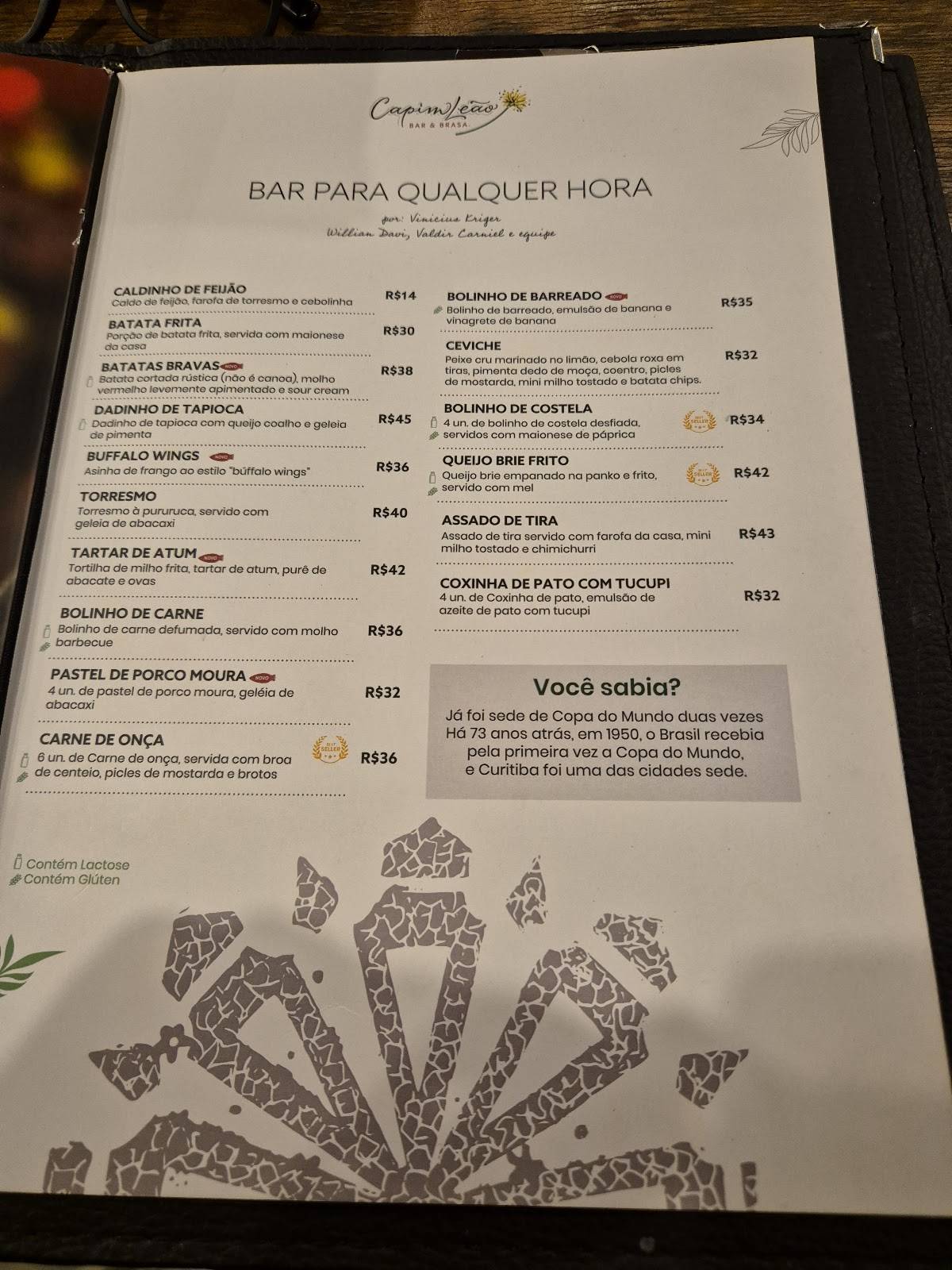 Menu em Capim Leão restaurante, Curitiba