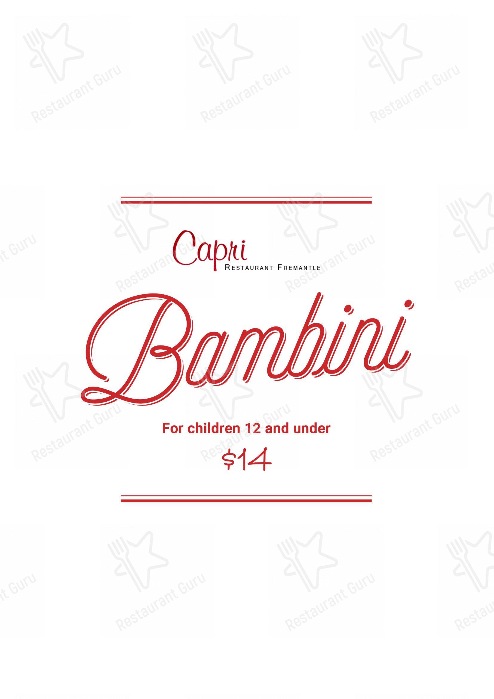 Menu at Capri Restaurant, Fremantle