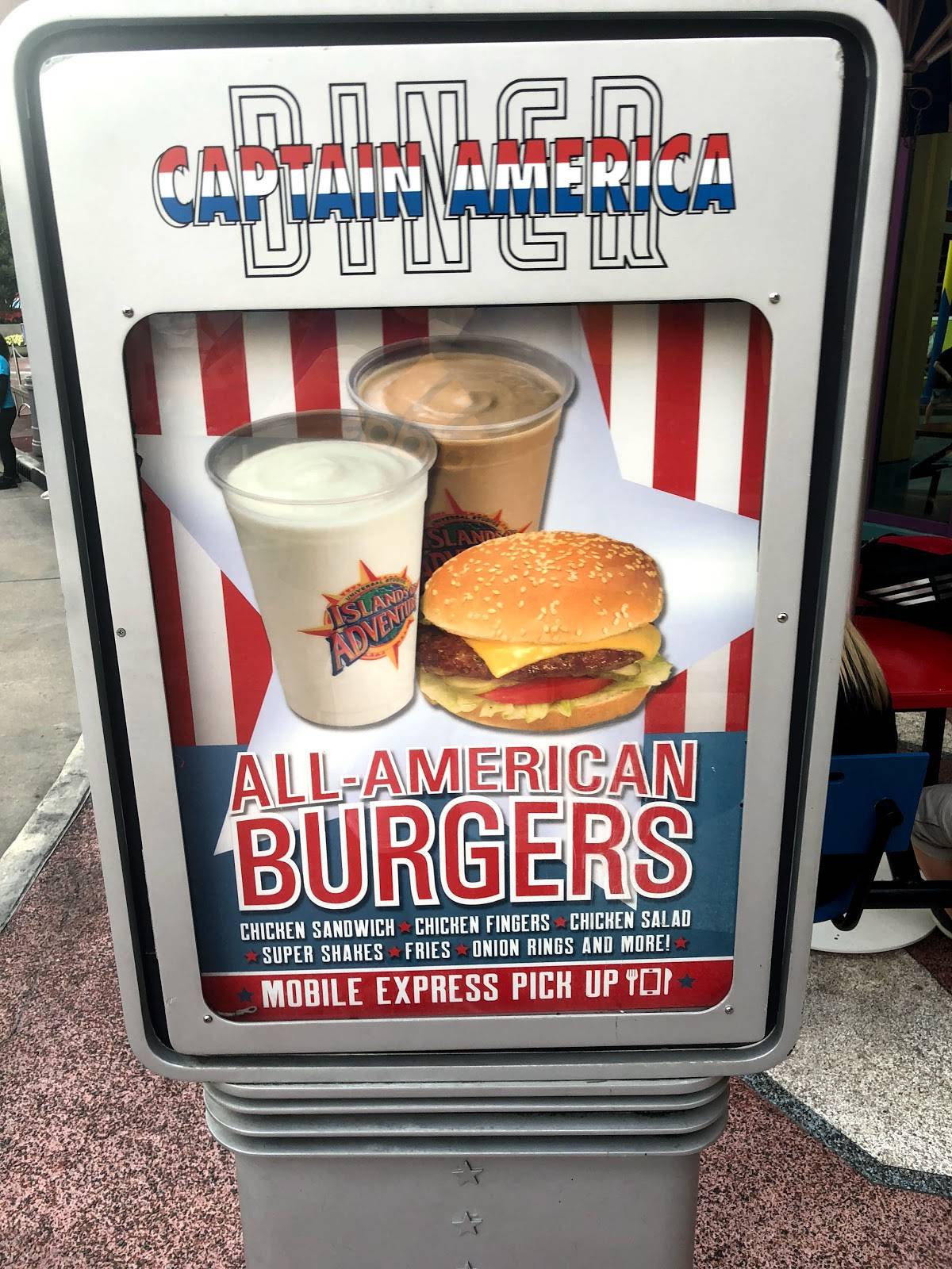 Menu at Captain America Diner restaurant, Orlando
