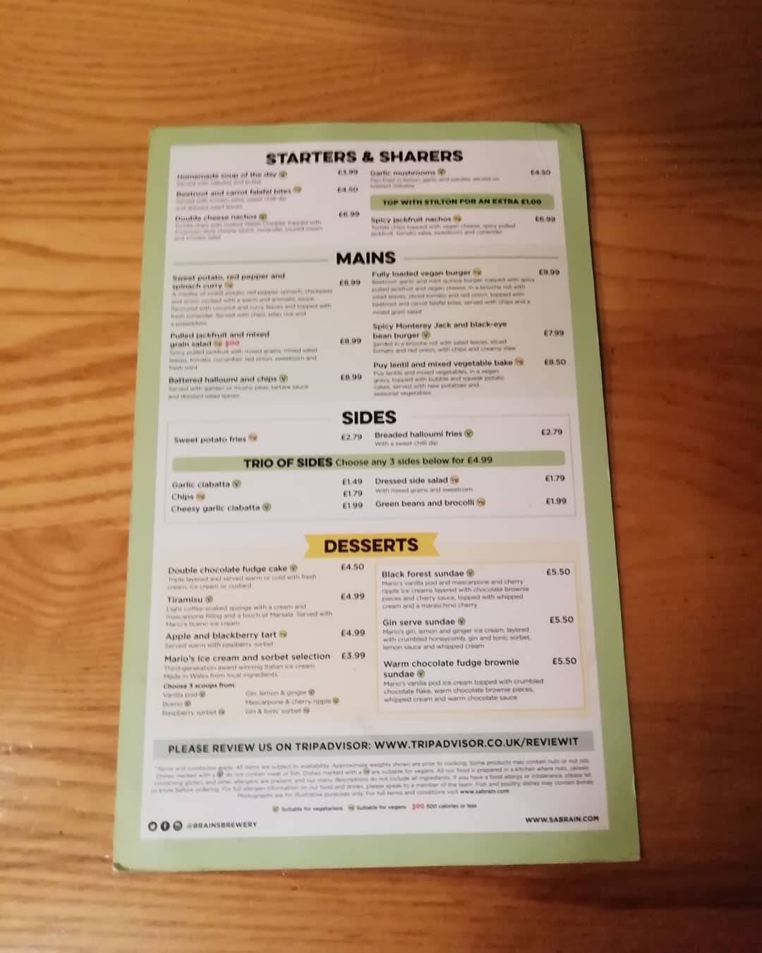 Menu at Ty Nant Inn pub & bar, Cardiff, Ty-Nant Rd