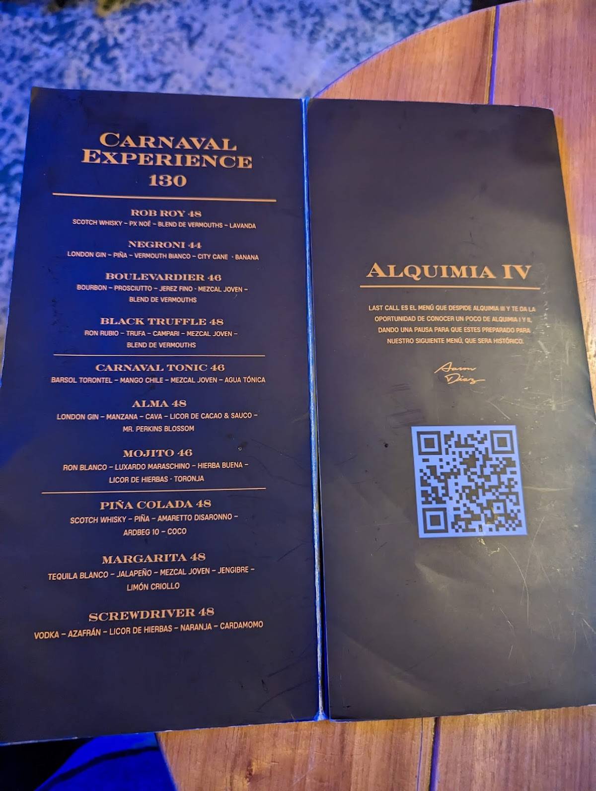 Carta del pub y bar Carnaval, Lima