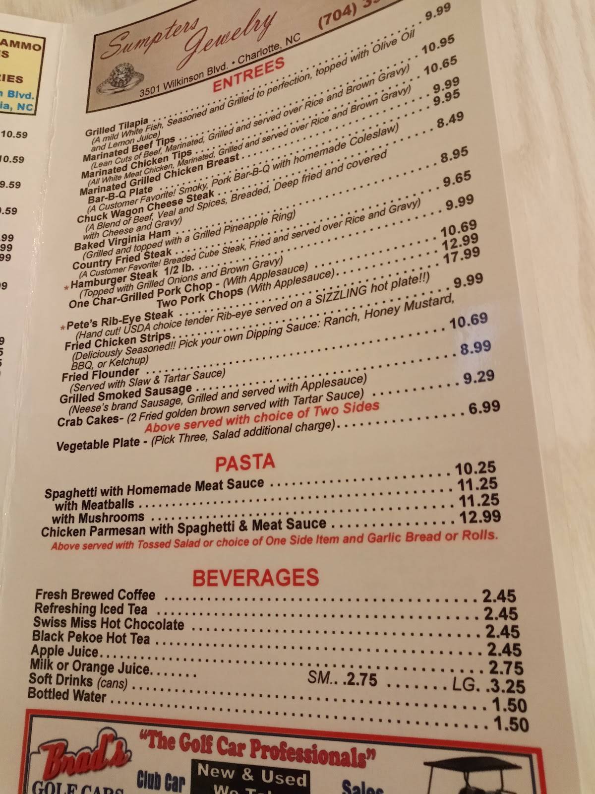 Menu at Carolina Family Restaurant, Charlotte, Wilkinson Blvd