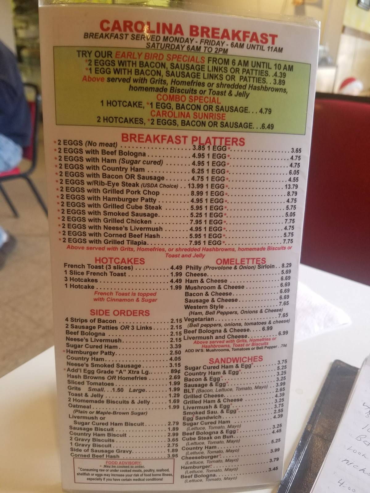 Menu at Carolina Family Restaurant, Charlotte, Wilkinson Blvd