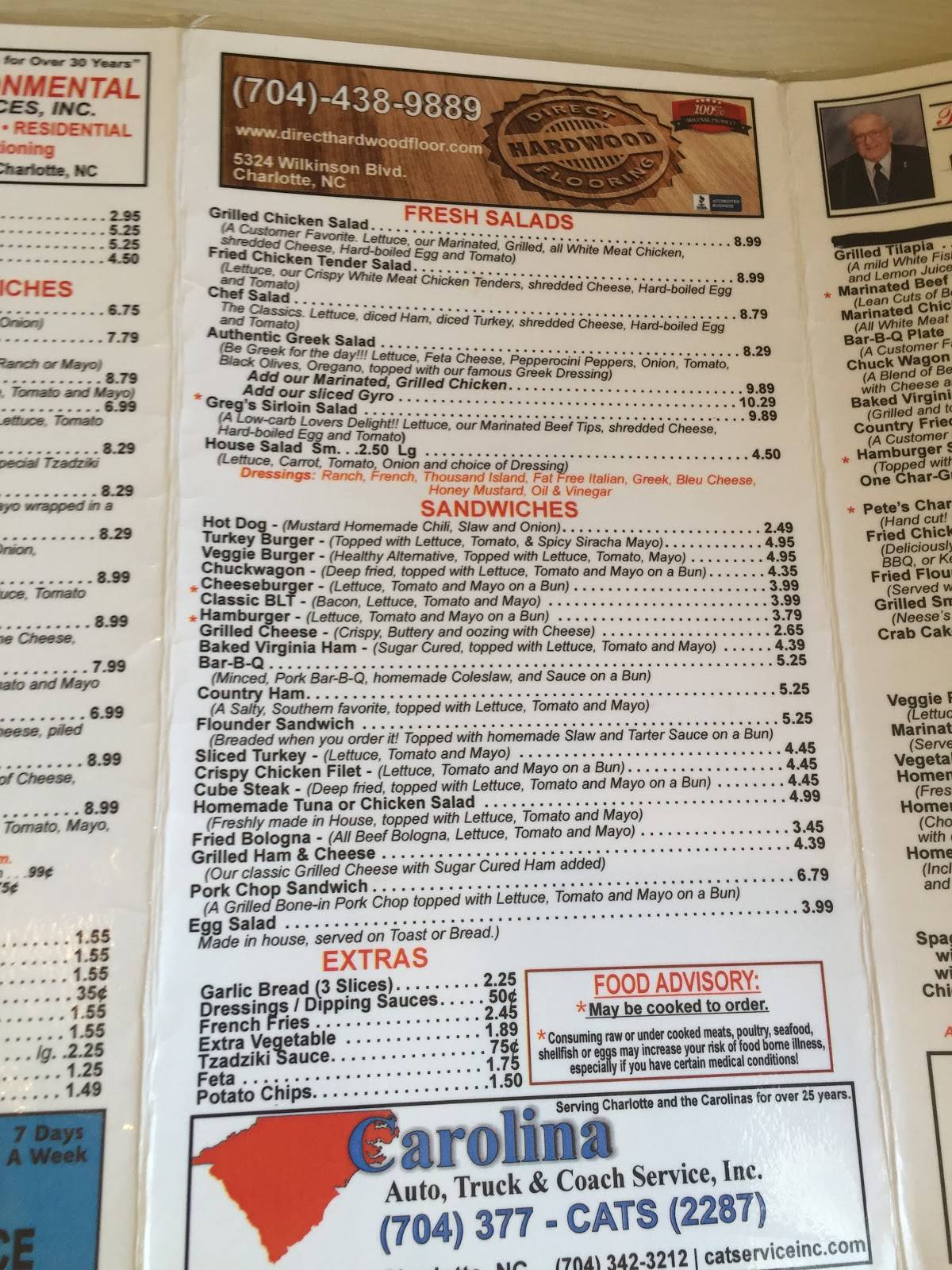 Menu at Carolina Family Restaurant, Charlotte, Wilkinson Blvd