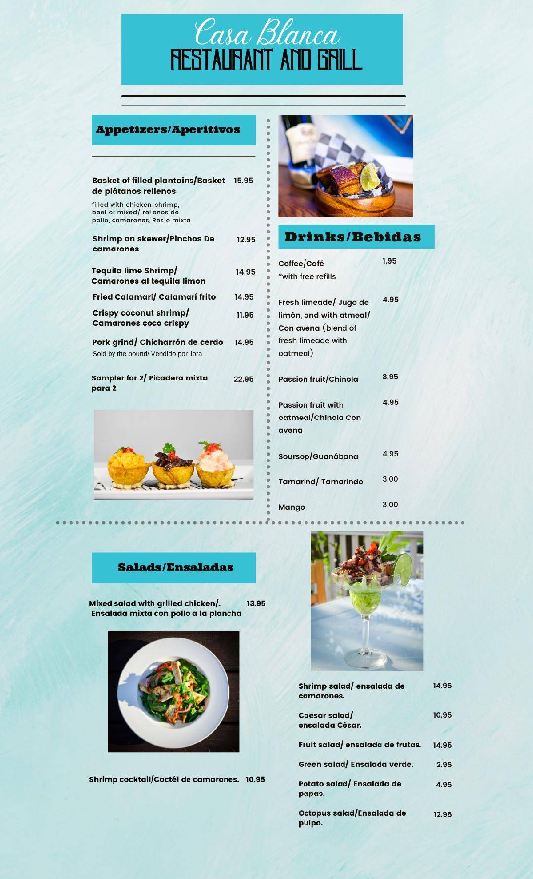 Menu at Casa Blanca Restaurant & Grill, Wilkes-Barre