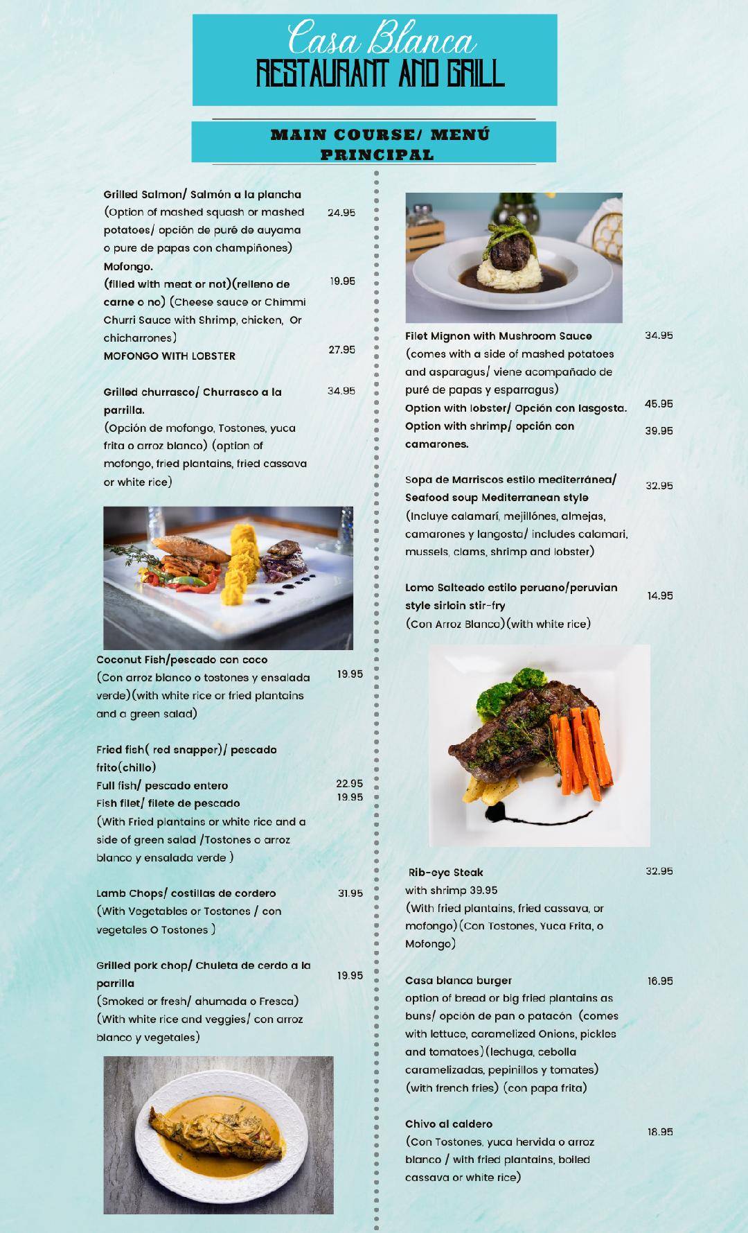Menu at Casa Blanca Restaurant & Grill, Wilkes-Barre