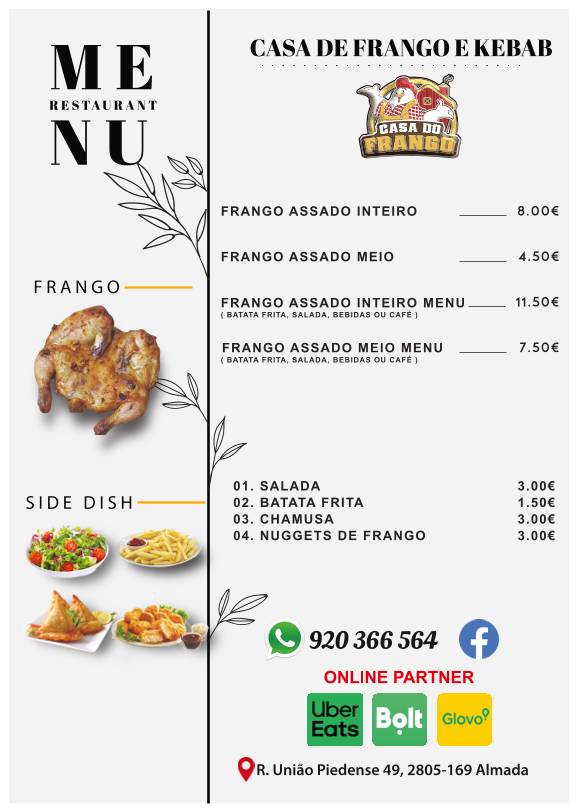 Menu em Casa Do Frango E Kebab (Halal) restaurante, Almada