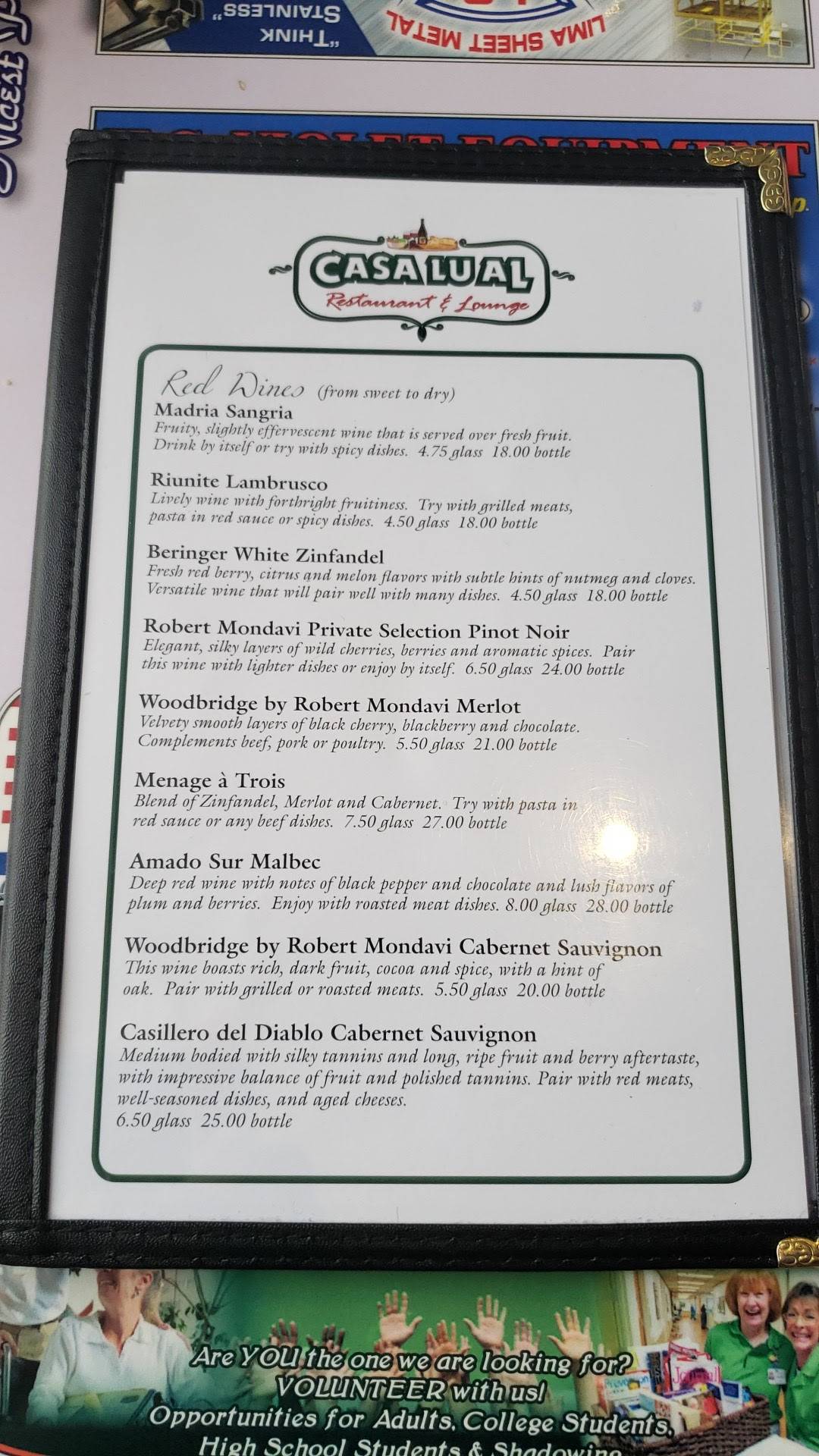 Menu at Casa Lu Al restaurant, Lima