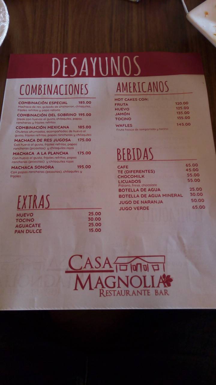 Carta del restaurante Casa Magnolia, Ensenada, México 1