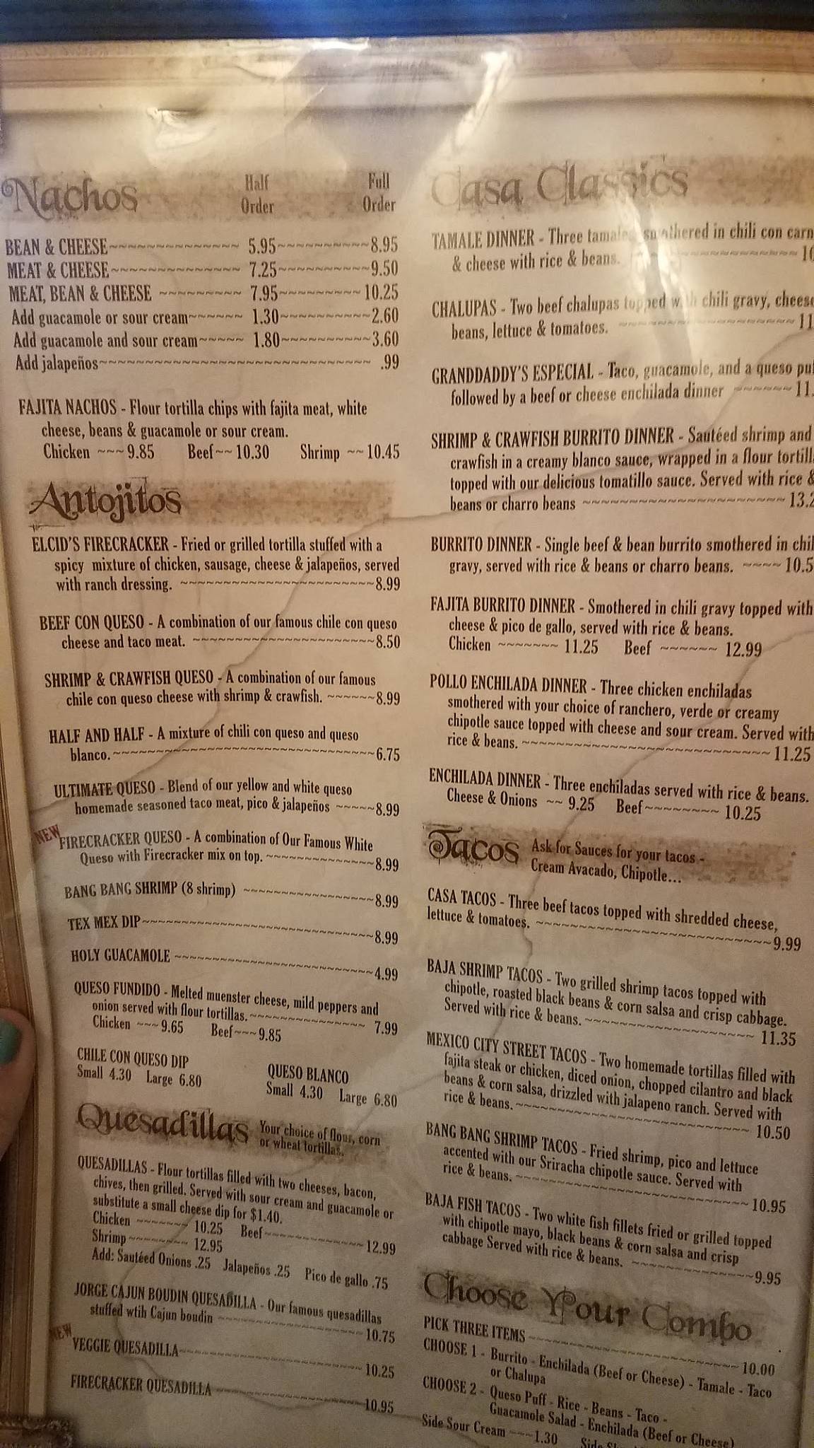 Menu at Casa Mañana Mexican Restaurant, Lake Charles, Ryan St