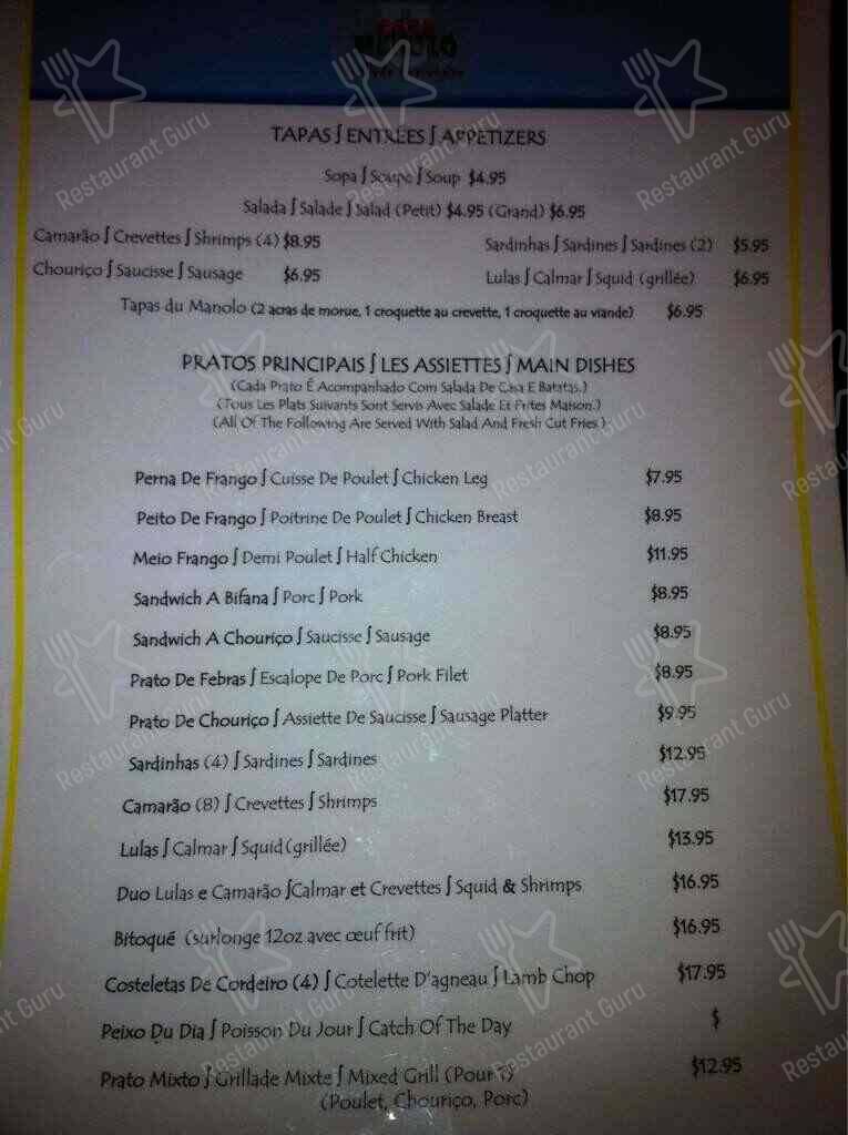 Menu at Casa Manolo, Montréal