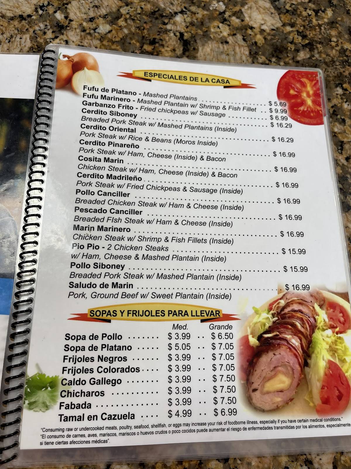 Menu at Casa Marin Restaurant, Hialeah, Palm Ave