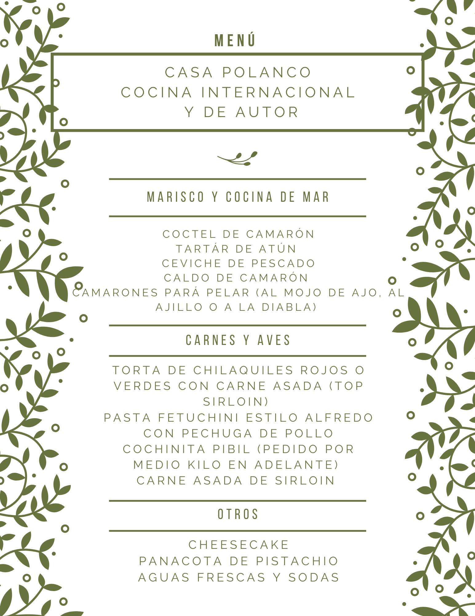 Carta del restaurante Casa Polanco Mexicali, Mexicali