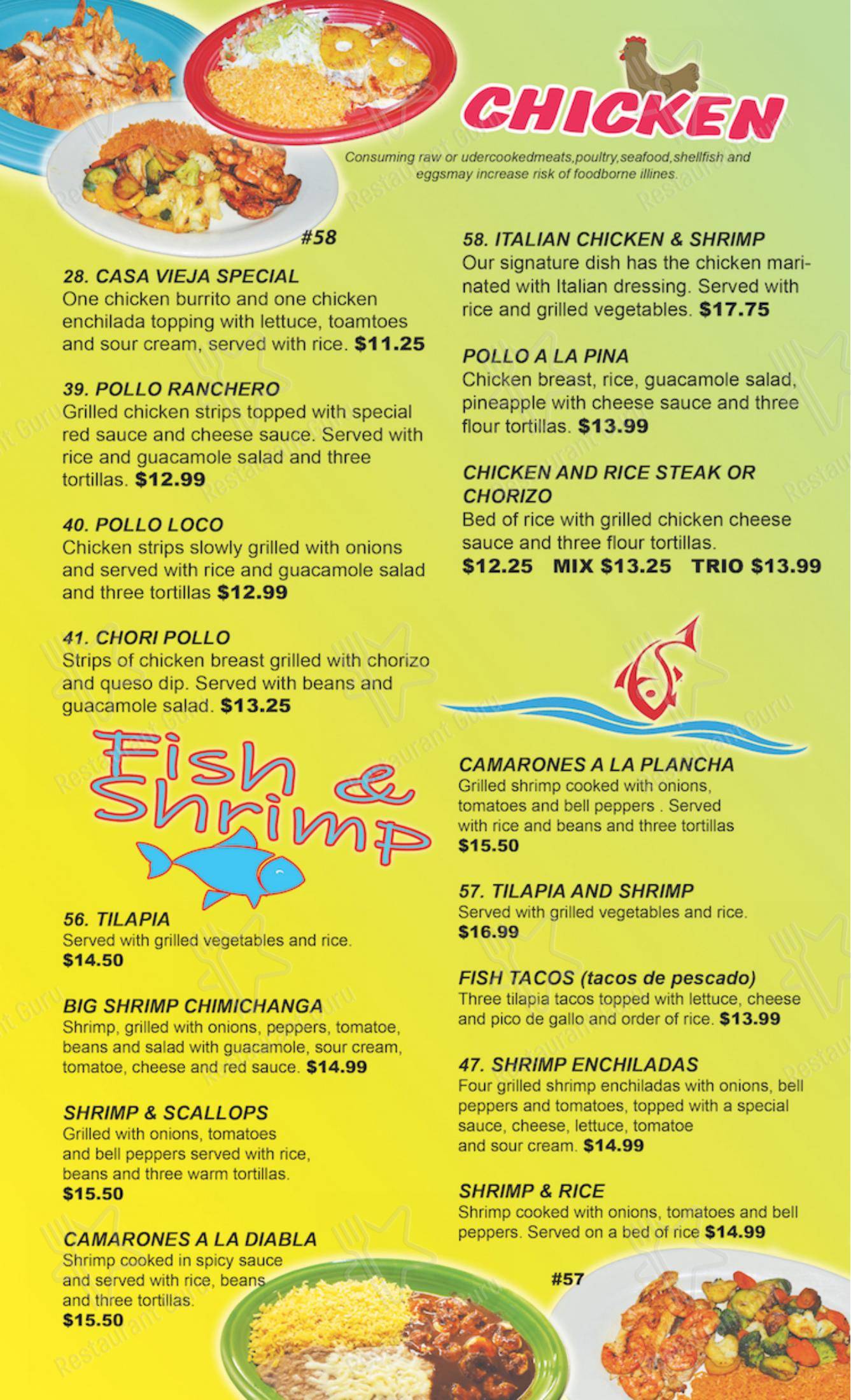 Menu at Casa Vieja restaurant, Archbold