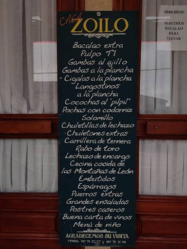Carta del restaurante Casa Zoilo, Valderas