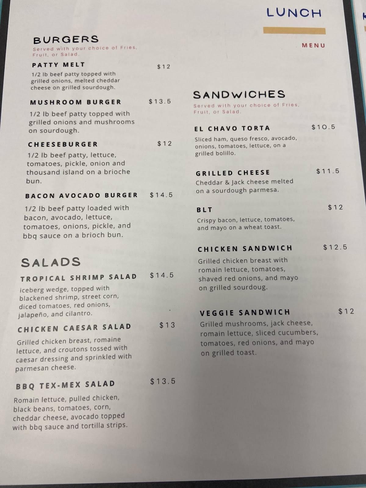 Menu at Casa de Nati restaurant, Los Angeles