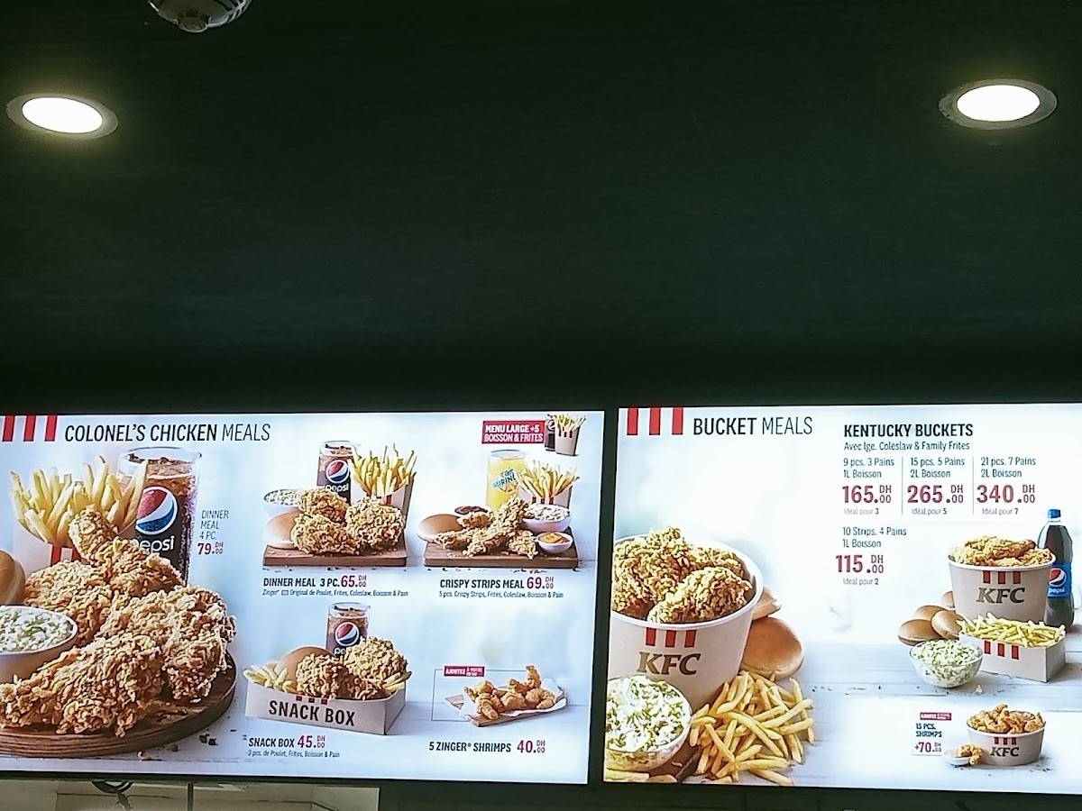 Menu at KFC restaurant, Casablanca, Bd Ghandi