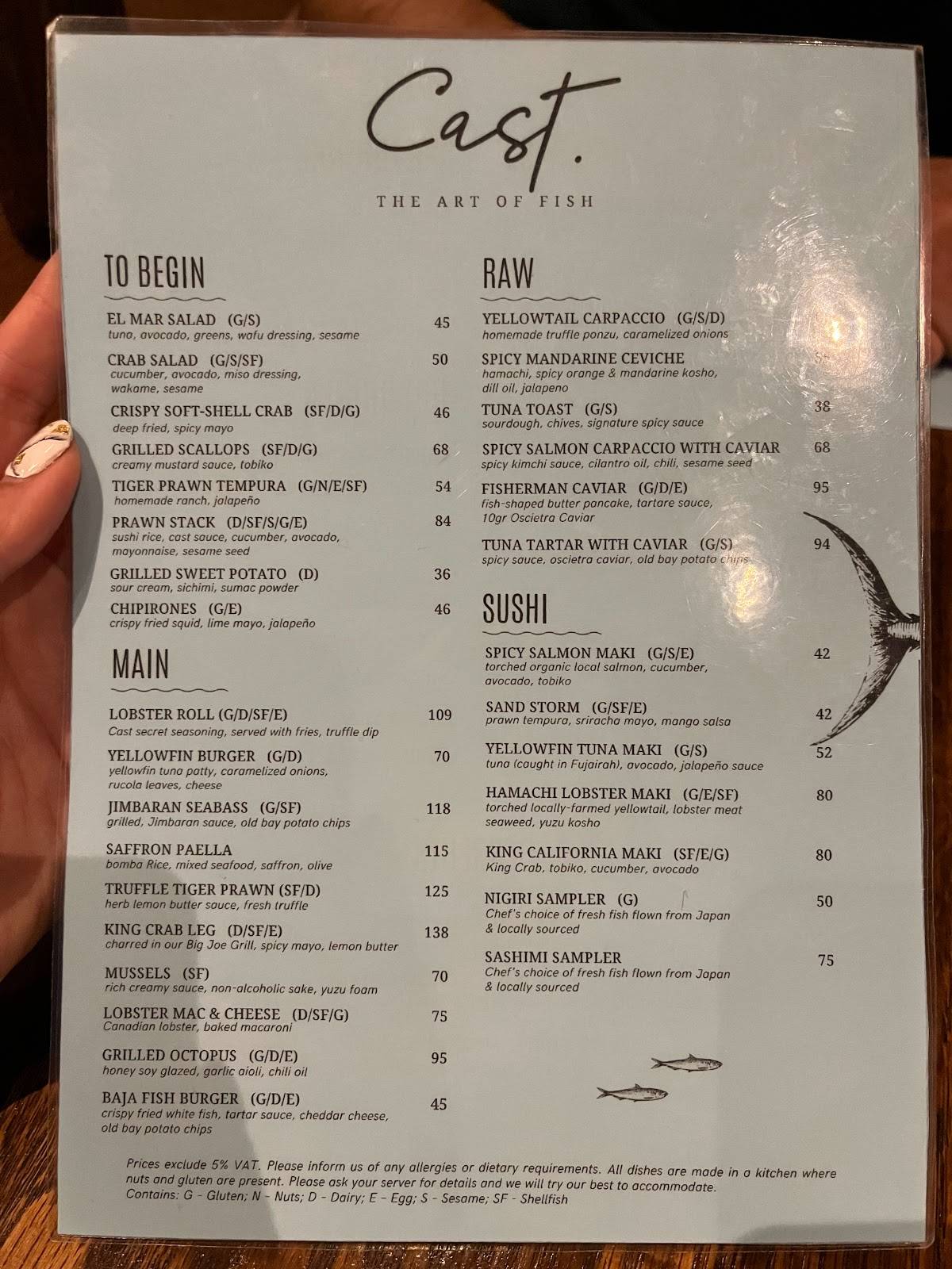 Menu at Cast Restaurant, Dubai