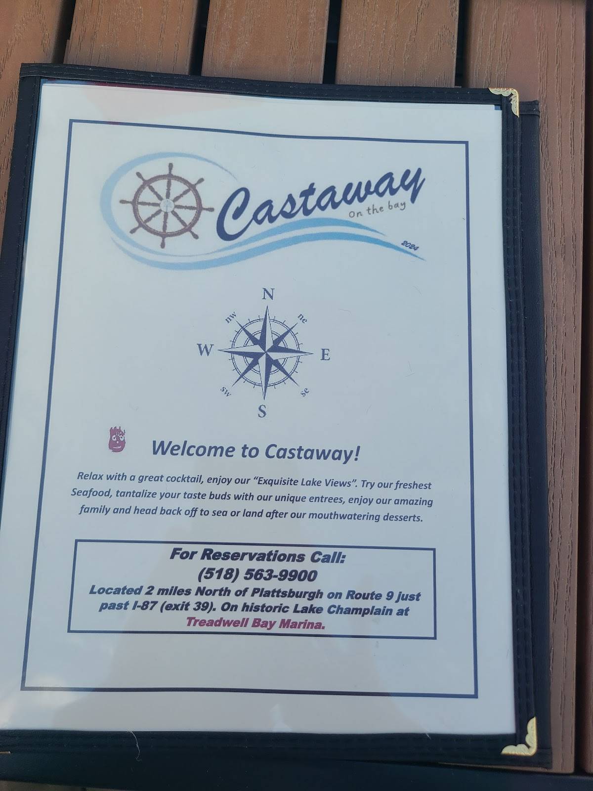 Menu at Castaway on the Bay LLC restaurant, Plattsburgh