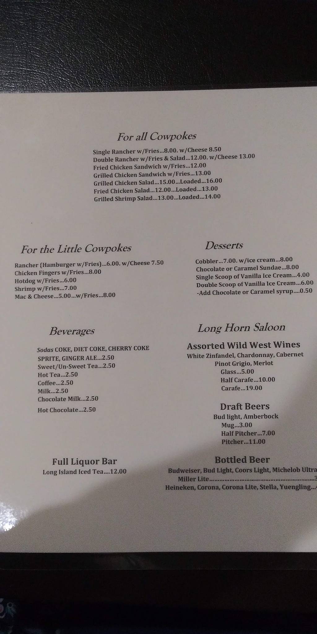 Menu at Cattle Ranch steakhouse, Sanford, Sanford Ave