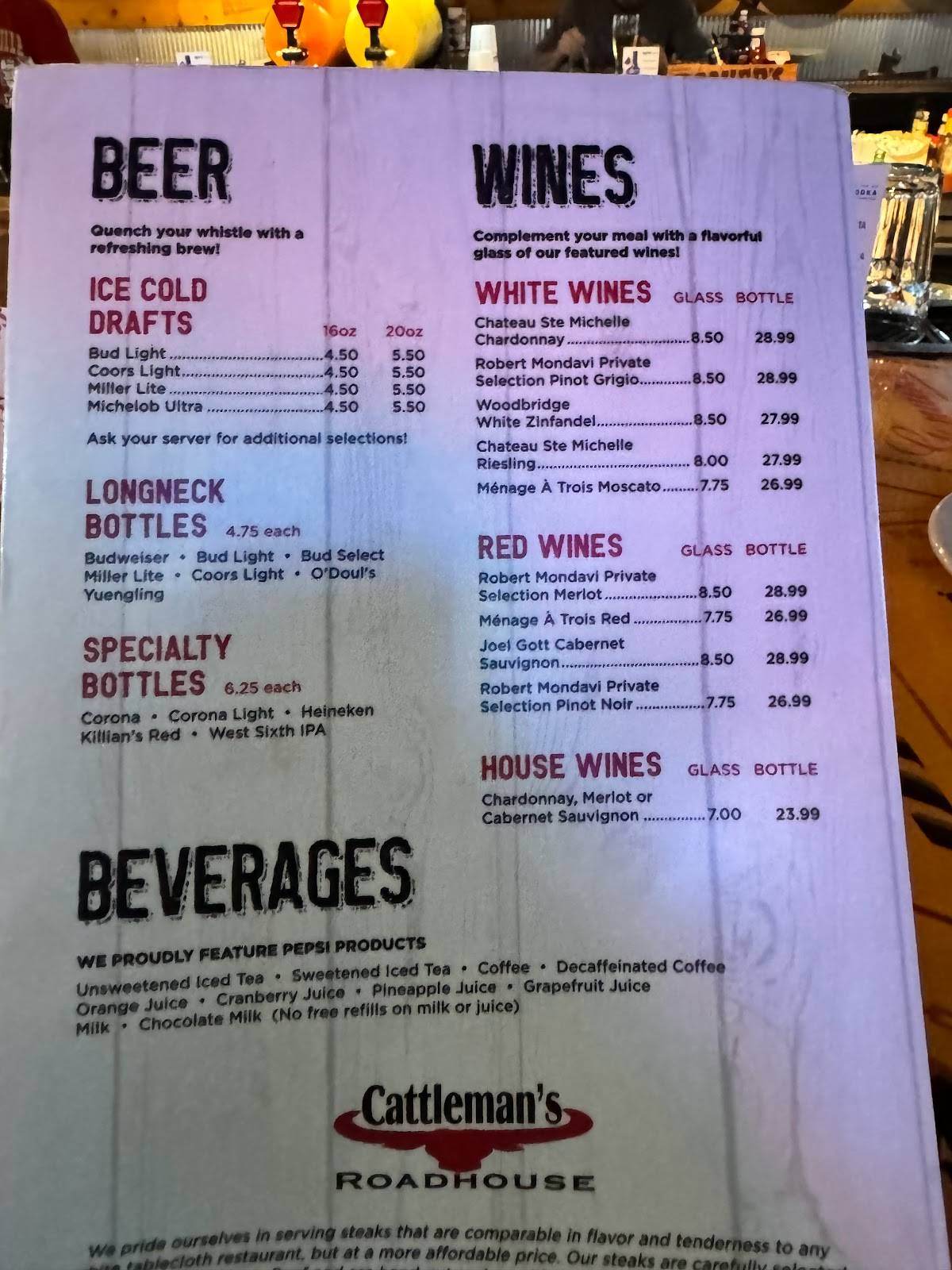 Menu at Cattleman's Roadhouse steakhouse, Mount Sterling