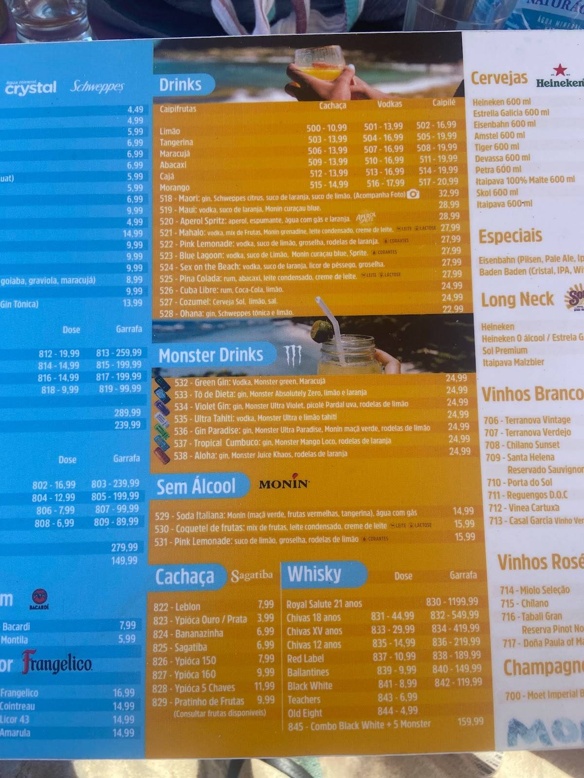 Menu em Maori Beach Club, Caucaia