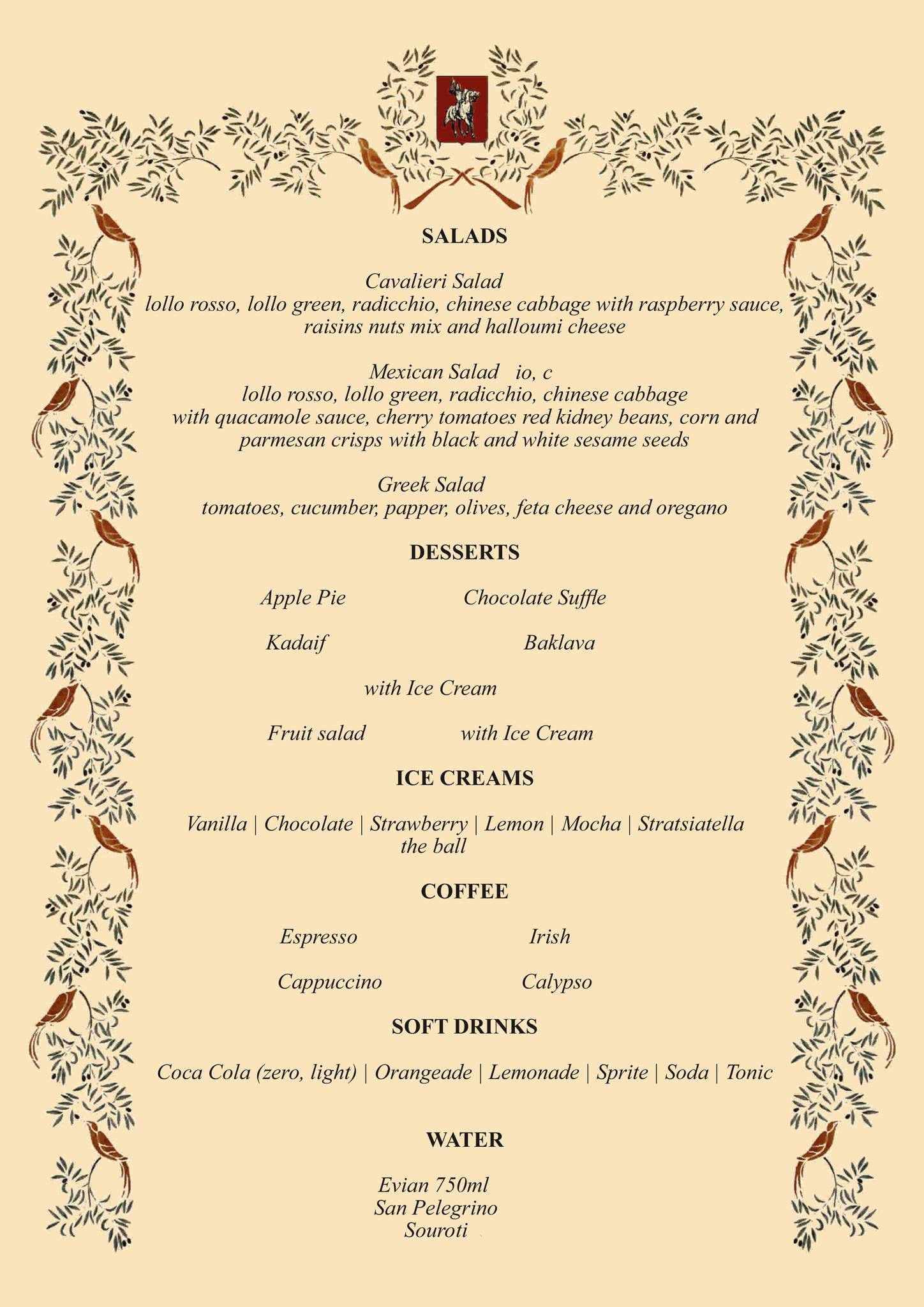 Menu at Cavalieri Roof Garden, Corfu