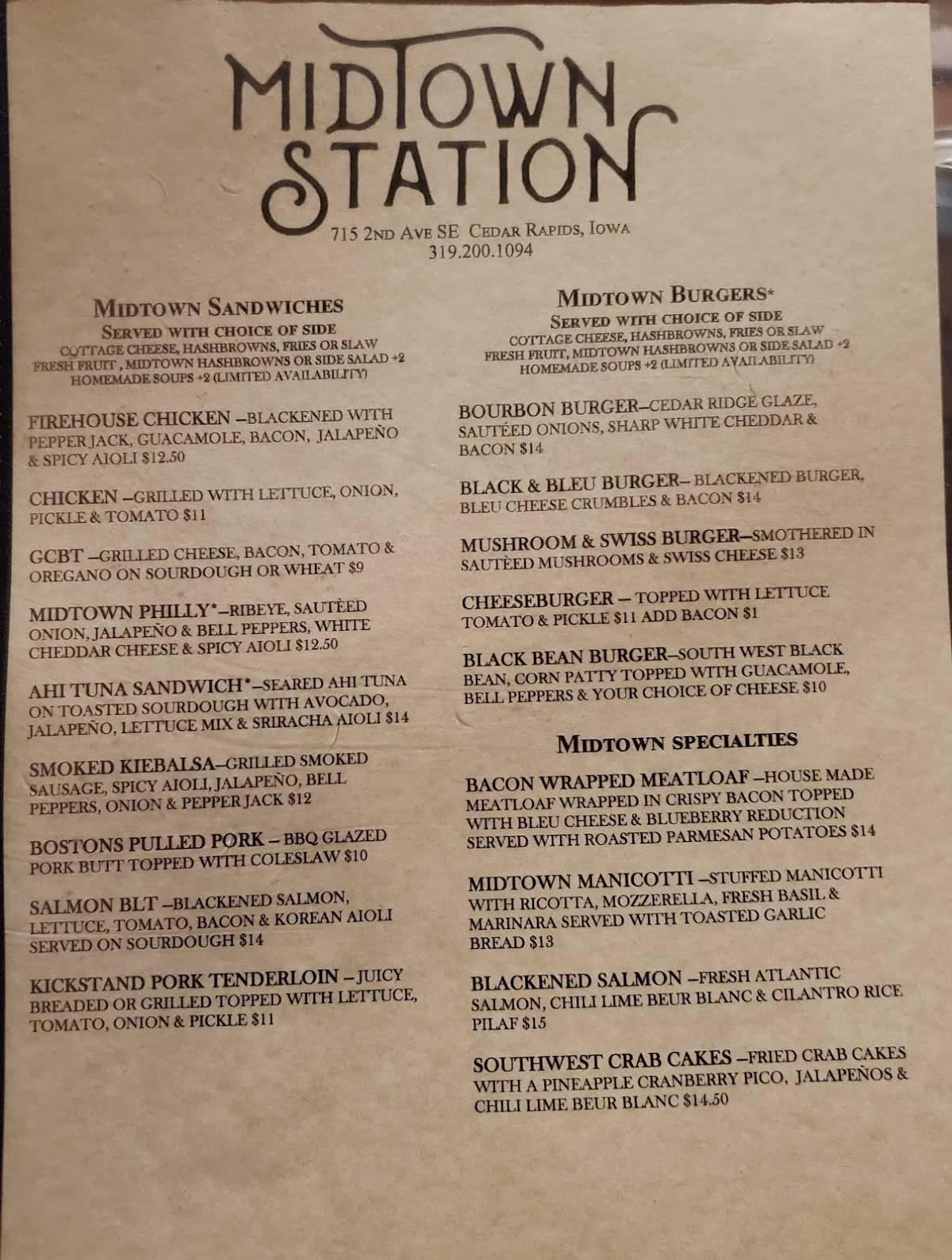 Menu at Midtown Station pub & bar, Cedar Rapids