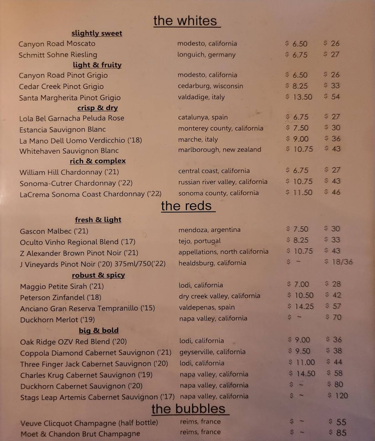 Menu at The Farmstead steakhouse, Cedarburg