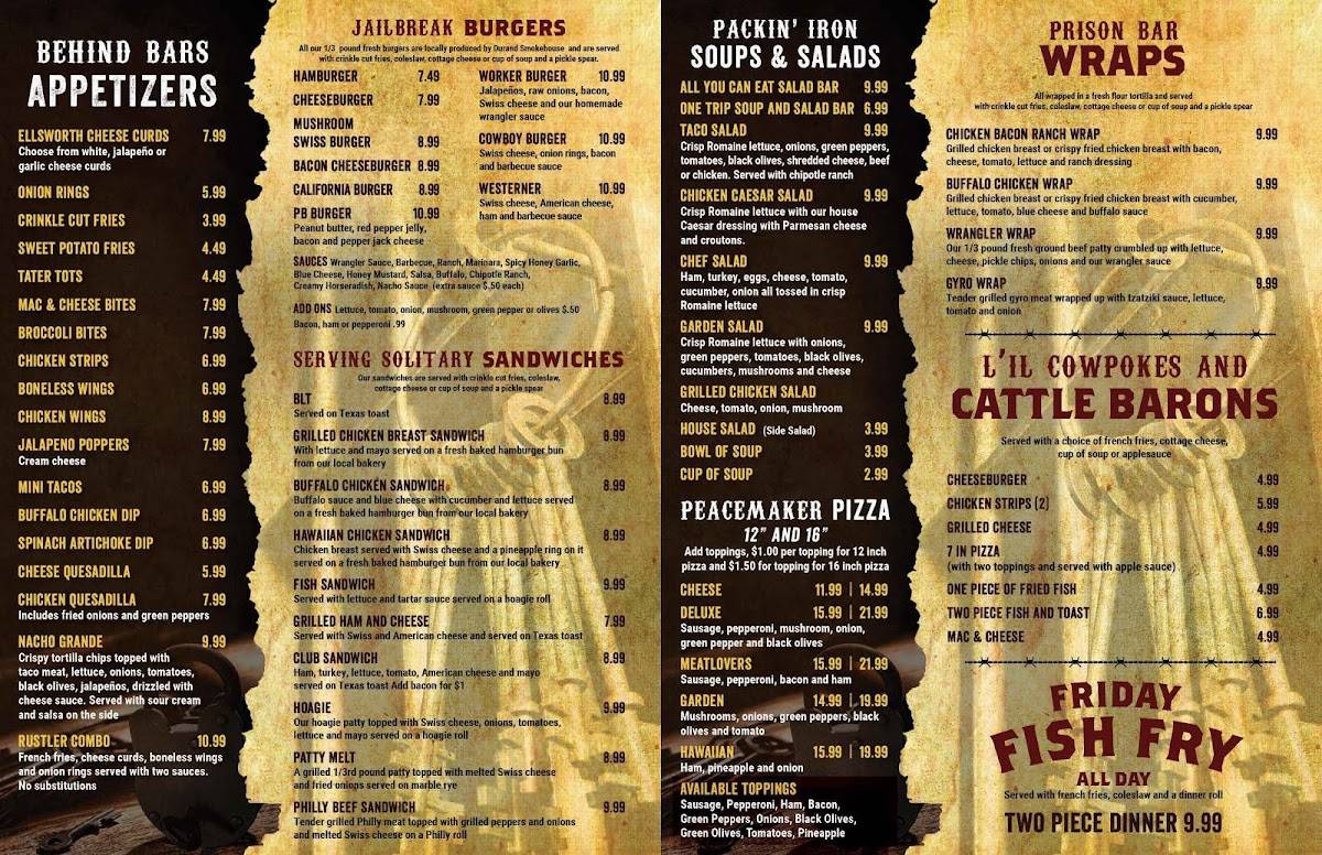Menu at Cell Block Bar & Grill, Durand