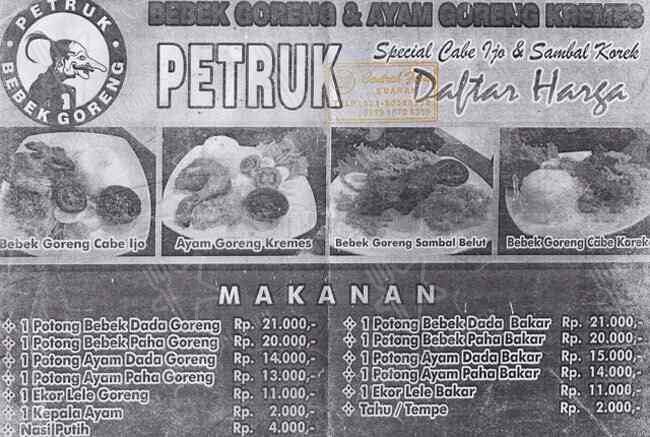 Menu at Central Food restaurant, Jakarta, Jl Buaran Raya
