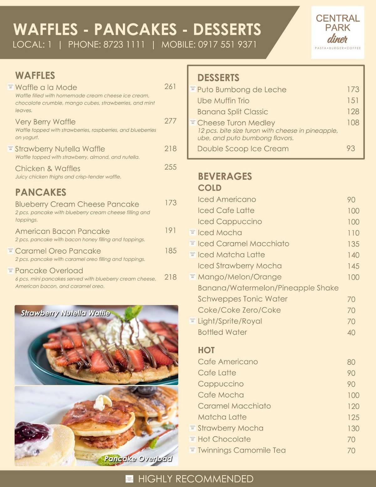 Menu at Central Park Diner restaurant, Quezon City