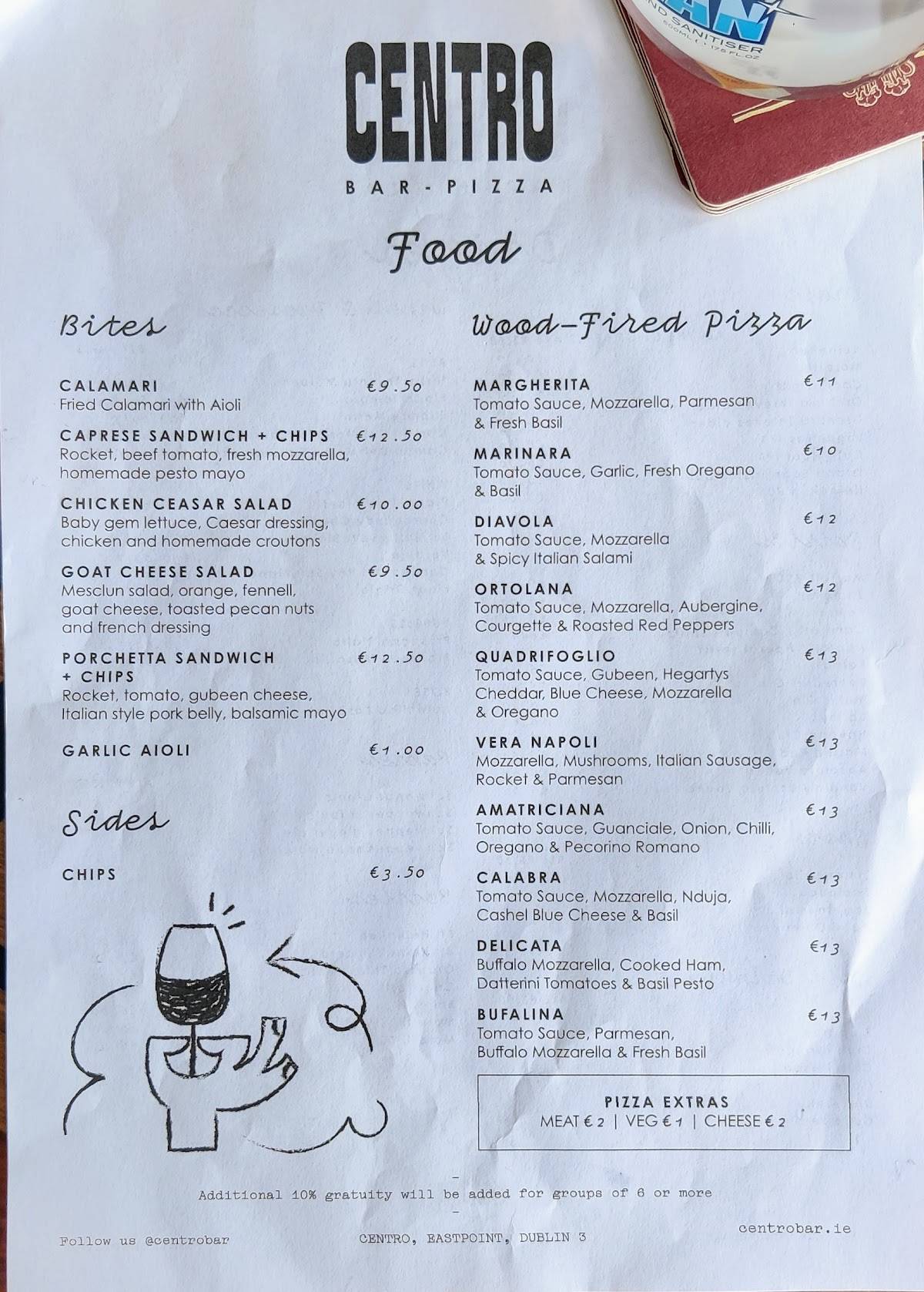 Menu at Centro Bar & Pizza, Dublin, Eastpoint Business Park