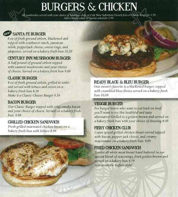 Menu at Century Inn Restaurant, Cincinnati, Springfield Pike