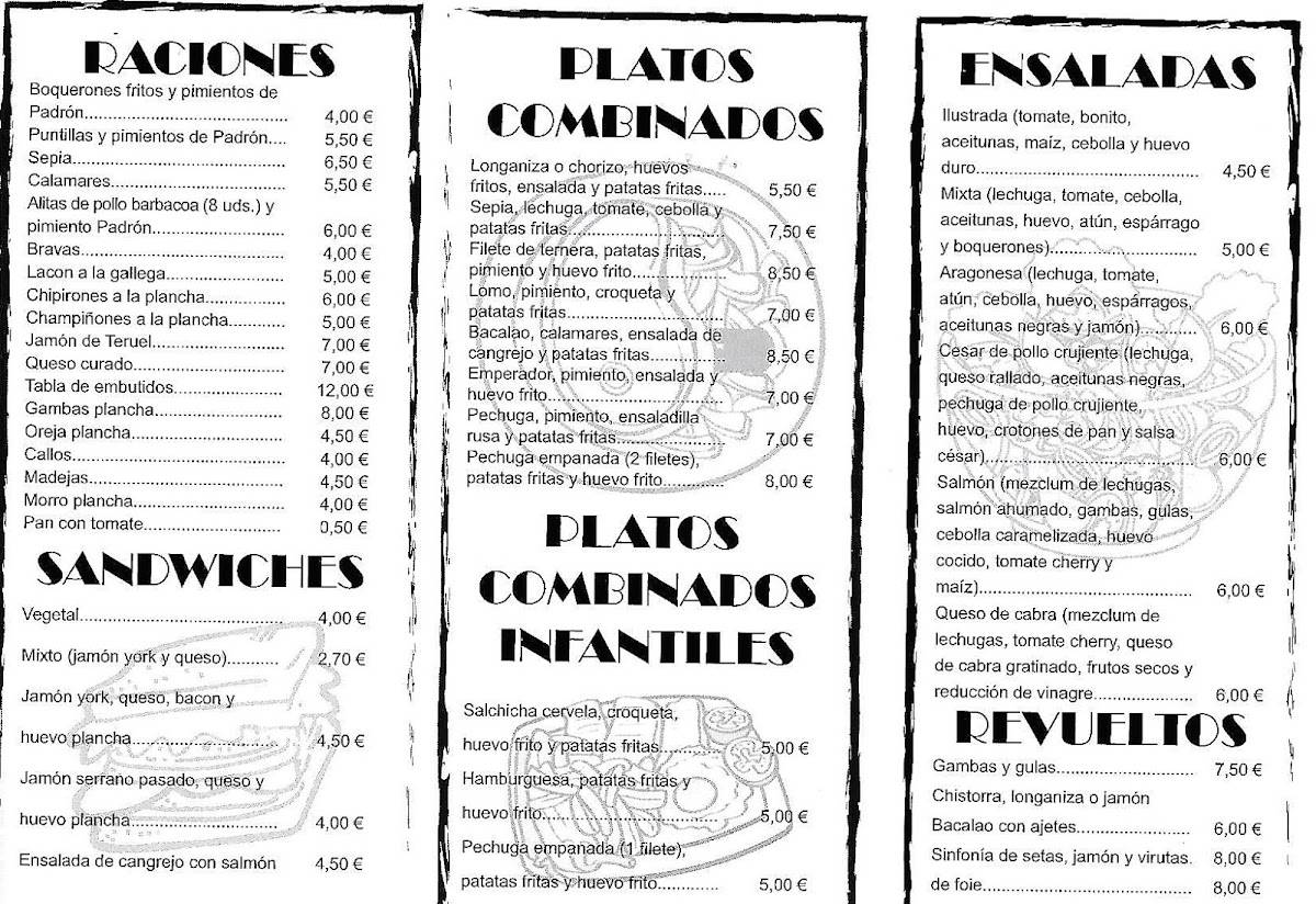 Carta del pub y bar Cervecería Ronin, La Almunia del Doña Godina