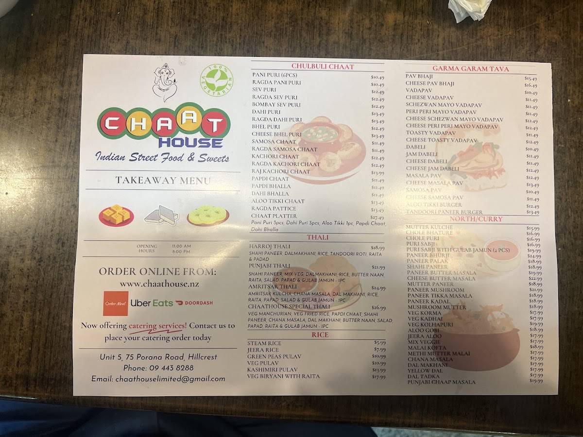 Menu at Chaat House Indian Street Food & Sweets restaurant, Auckland