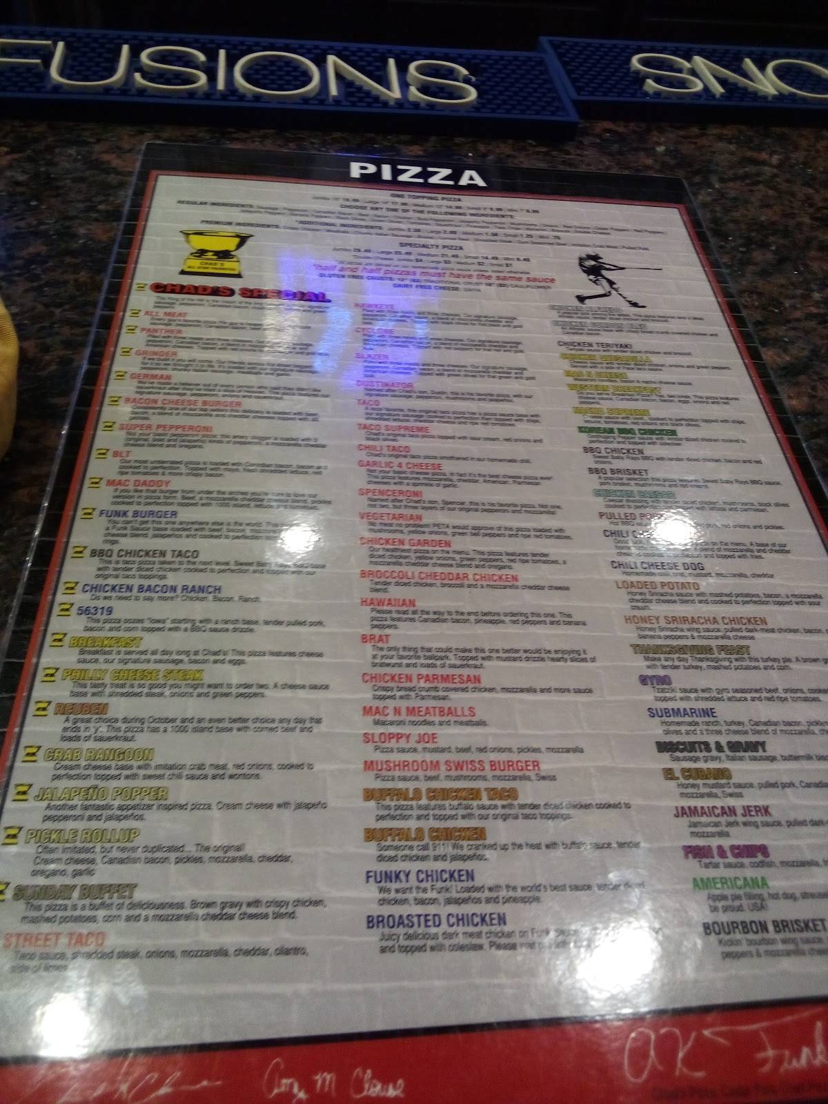 Menu at Chad's Pizza & Restaurant, Cedar Falls