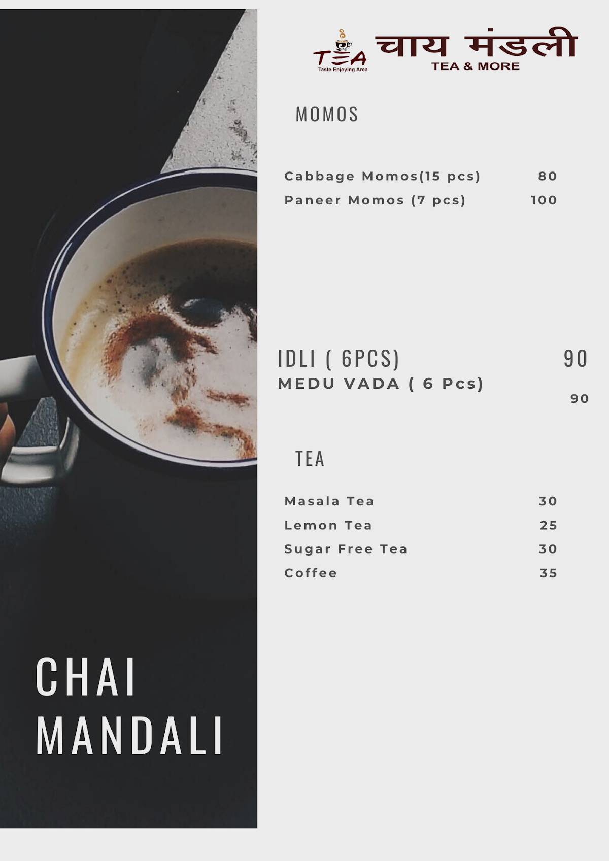 Menu at Chai Mandali, Varanasi