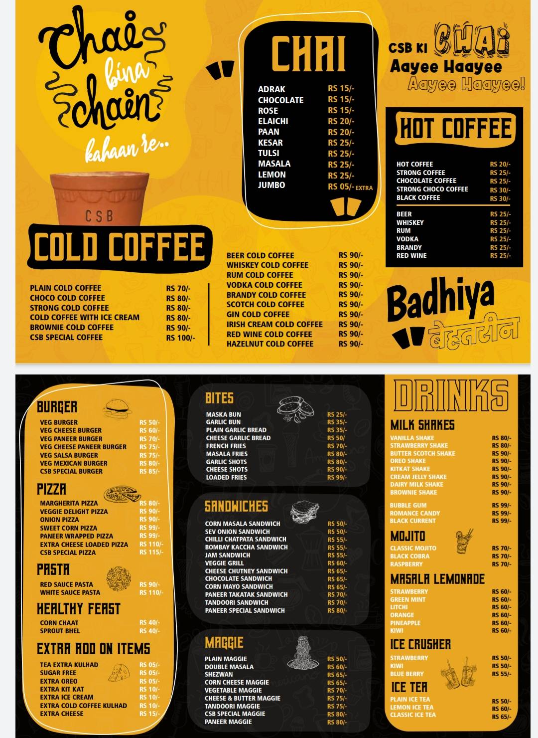 Menu at Chai Sutta Bar Bahu Plaza, Jammu