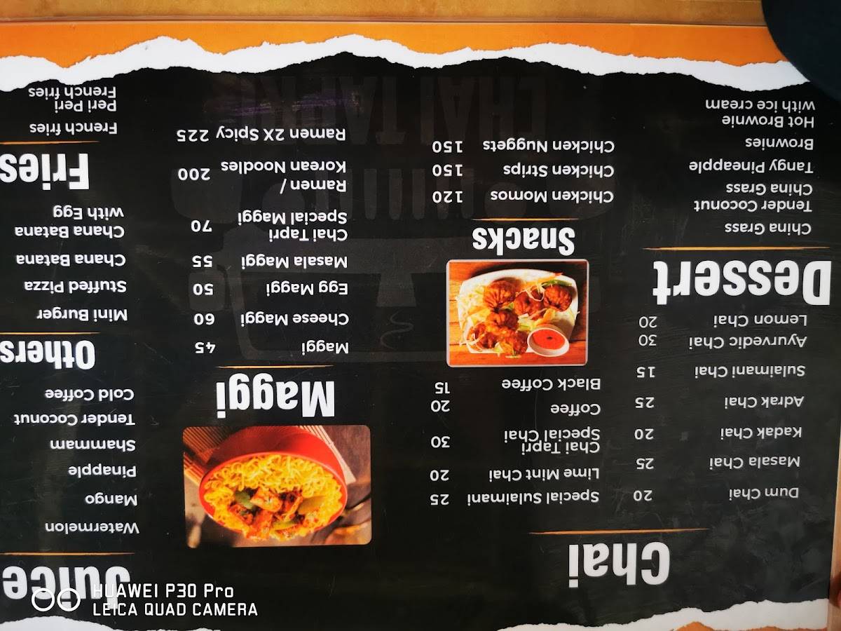 Menu at Chai Tapri, Bhatkal