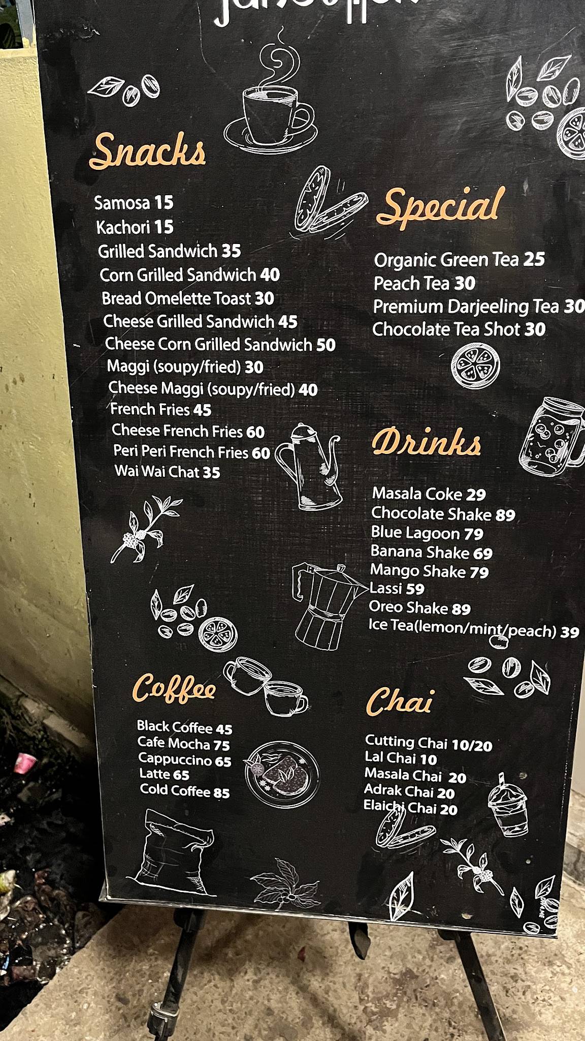 Menu at Chai junction, Silchar