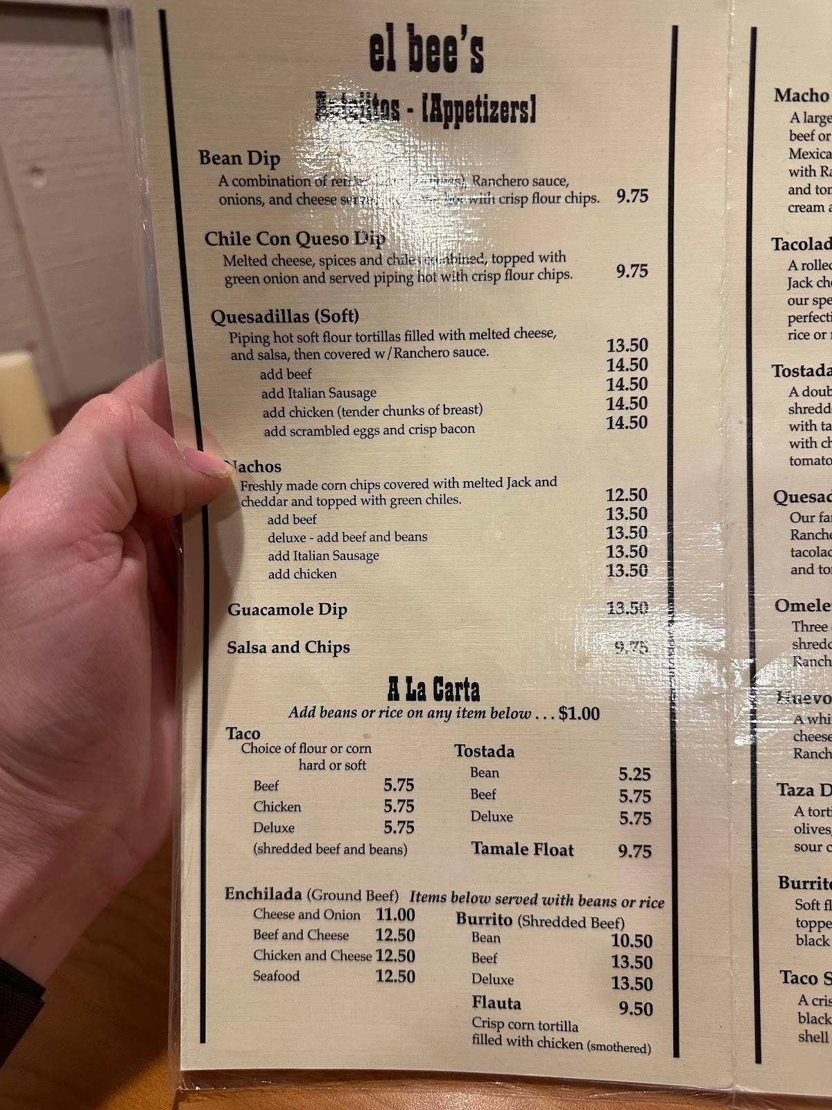 Menu at El' Bee's restaurant, Omaha, S 144th St