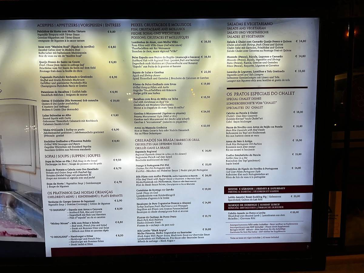 Menu at Chalet Vicente Restaurante, Funchal