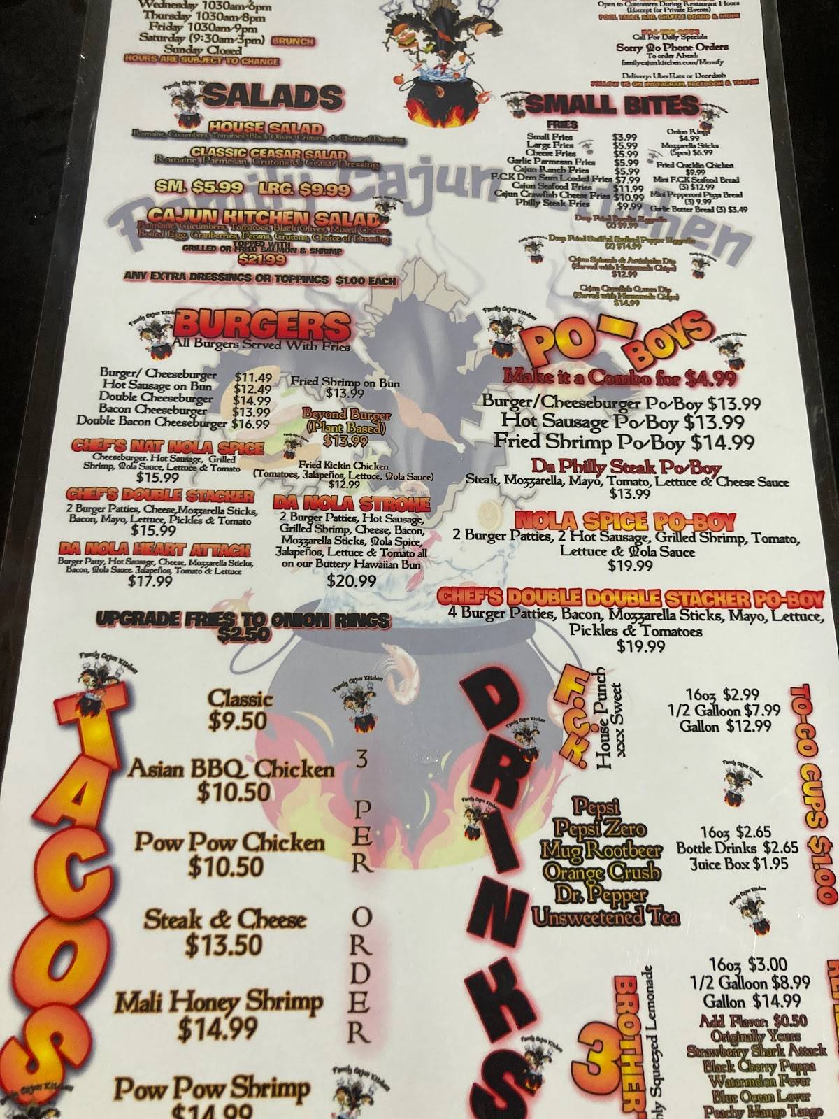 Menu at Family Cajun Kitchen restaurant, Chalmette